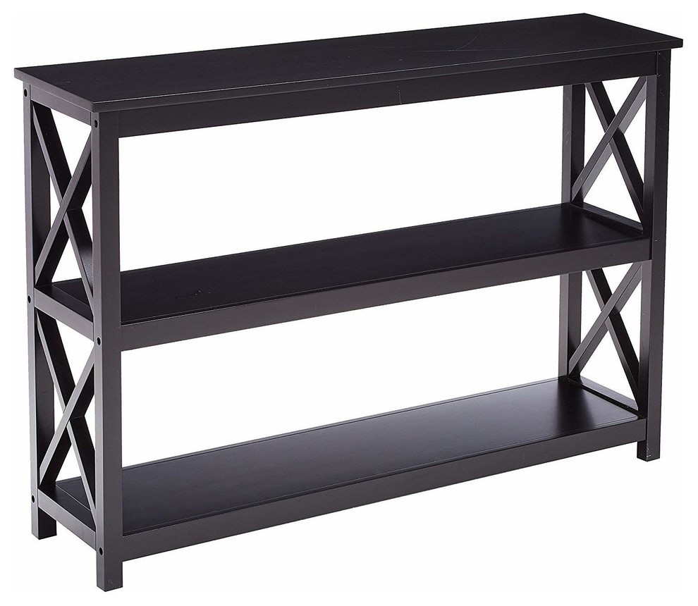 Black Wood Contemporary X-Design Storage Entryway Console Table ...