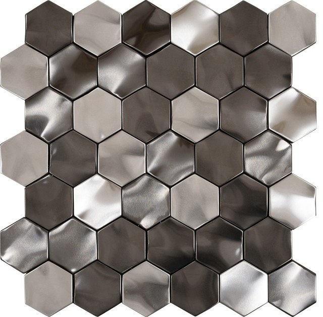 Rolling Hexagon Metallix Mosaic, Stainless Steel/Gunmetal, Sample ...
