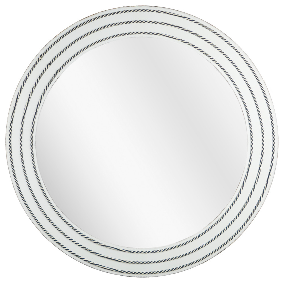 Rustic Whitewashed Wood Framed Round Wall Mirror With Inlaid Rope ...