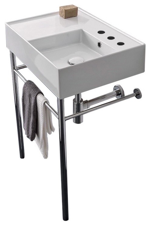 24" Ceramic Console Sink and Polished Chrome Stand - Contemporary ...