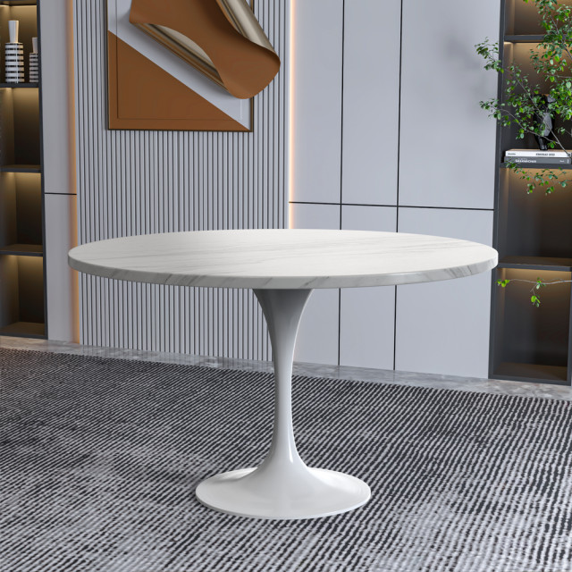 Verve Collection 48 Round Dining Table, White Base with Sintered Stone ...