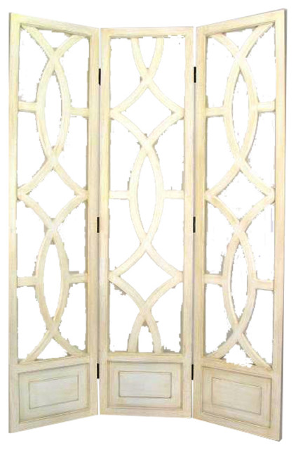 Open Cut Out Design 3 Panel Wooden Frame Screen with Double Hinges ...