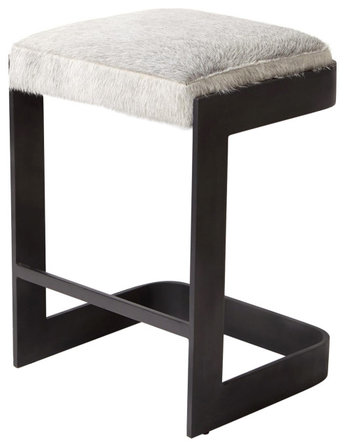 Regan Low Bar Stool With Gray Hair-on-Hide, Graphite - Transitional ...
