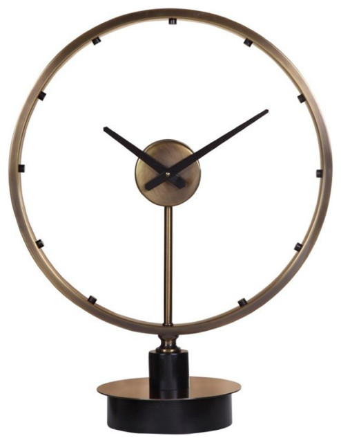 Bowery Hill Modern Modern Table Clock in Antique Brushed Brass - Desk ...