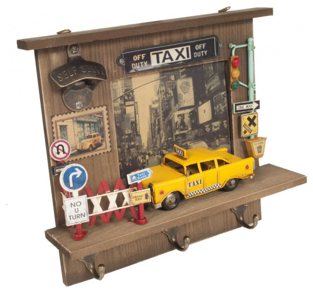 HomeRoots Shadow Box With 3 Metal Keychain Hooks - Industrial - Wall ...