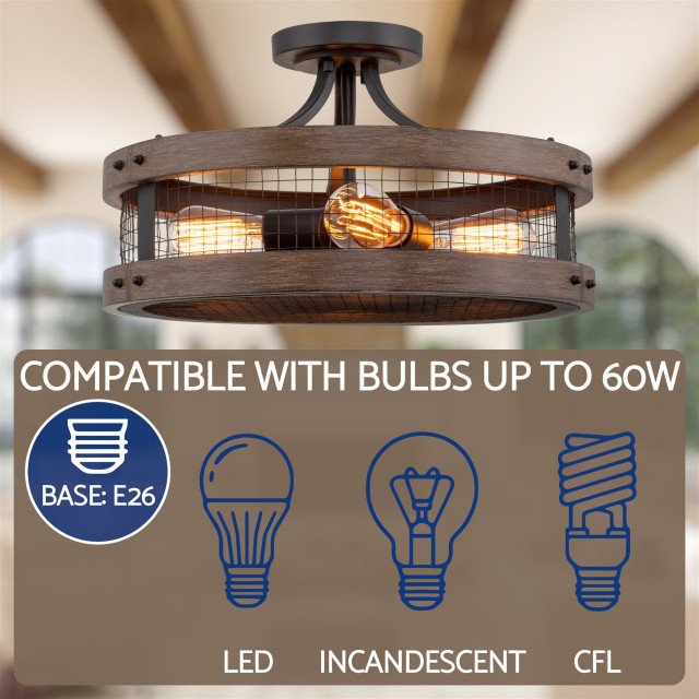 Kira Home Cooper 18" Farmhouse Ceiling Light, Walnut Style Wood ...