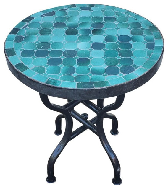 16" Emerald Aqua Moroccan Mosaic Table - Mediterranean - Side Tables ...