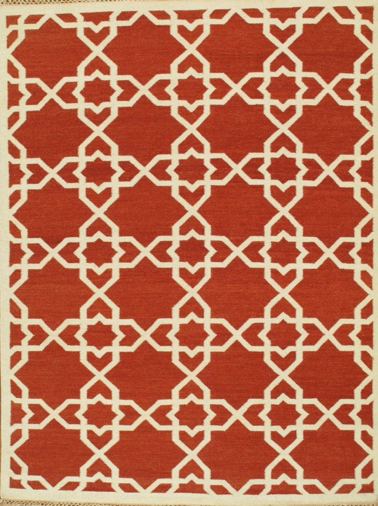 Pasargad Home Area Rug Kilim Flat Weave Lamb's Wool Rust 5'9"x8'9 ...
