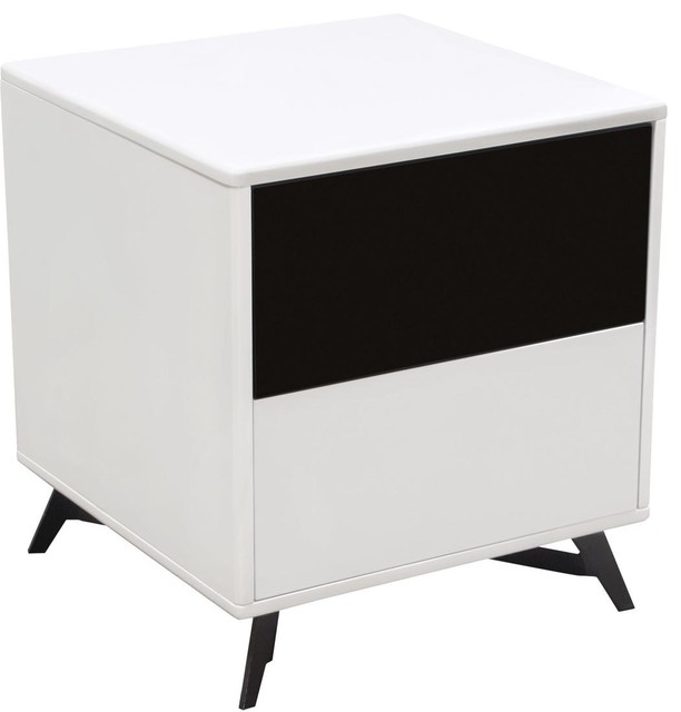 Two Tone Wooden Spacious End Table with Slanted Metal Feet, White and ...