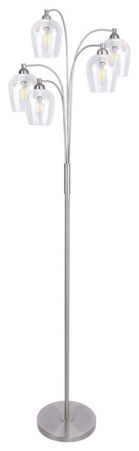 69" Brushed Nickel Floor Lamp With Five Lights, LED Lights, & Clear ...