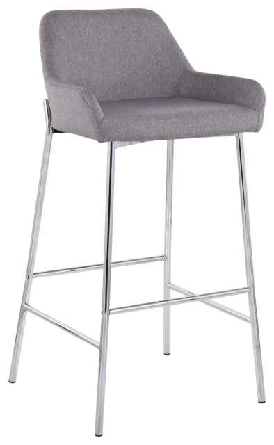 Daniella Fixed-Height Bar Stool, Chrome Metal/Gray Fabric, Set of 2 ...