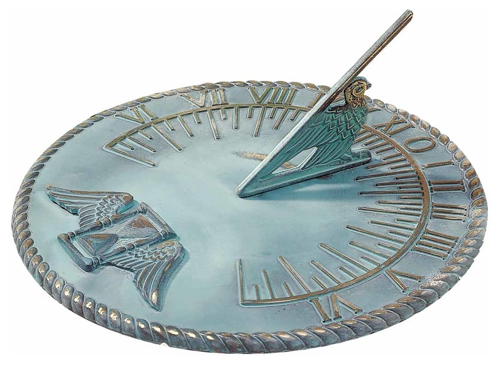 Sundial Verdigris Solid Brass Garden Clock 10'' Diameter Garden Modern ...