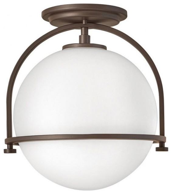 1-Light Semi-Flush Mount Metal Yoke and Ring in Heritage Brass Etched ...
