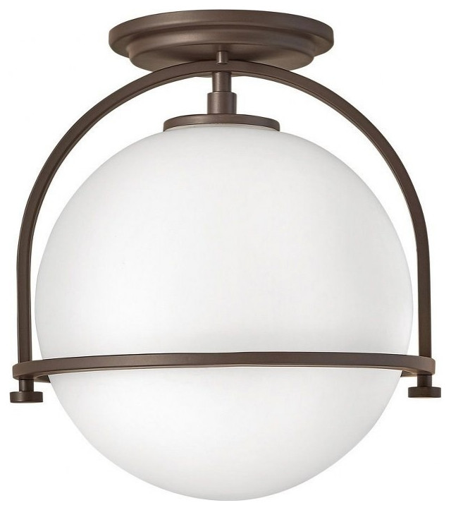 1-Light Semi-Flush Mount Metal Yoke and Ring in Heritage Brass Etched ...