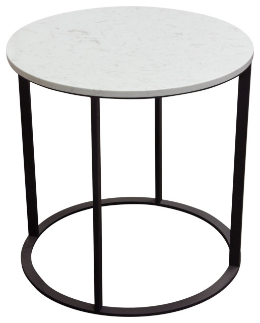 Surface Round End Table With Metal Base, White - Transitional - Side ...