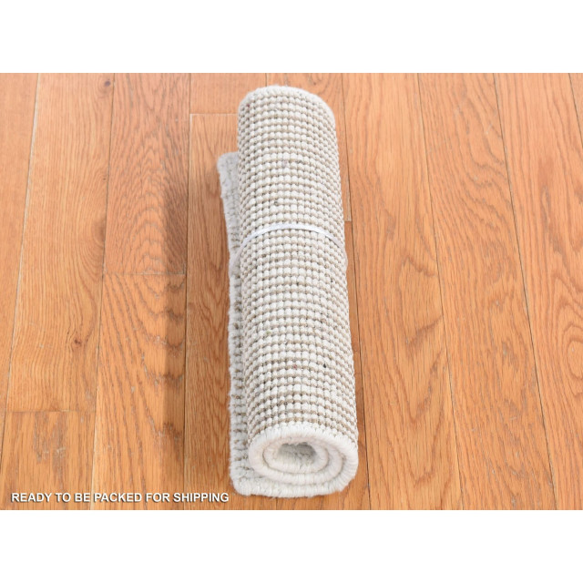 Plain White Modern Design Hand Knotted Silk With Wool Mat Square Rug, 1 ...