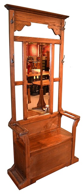 Mission Oak Hall Tree With Umbrella Stand With Storage Trunk ...
