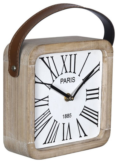 Stratton Home Farmhouse Dean Table Clock With Natural Wood Finish ...