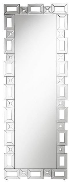 Coaster Tavin Modern Glass Geometric Frame Cheval Mirror Silver Finish ...