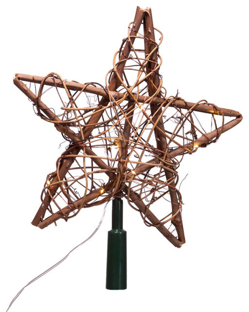 20 Light, Fairy Light Natural Rattan Star Tree Topper, 10'' - Christmas ...