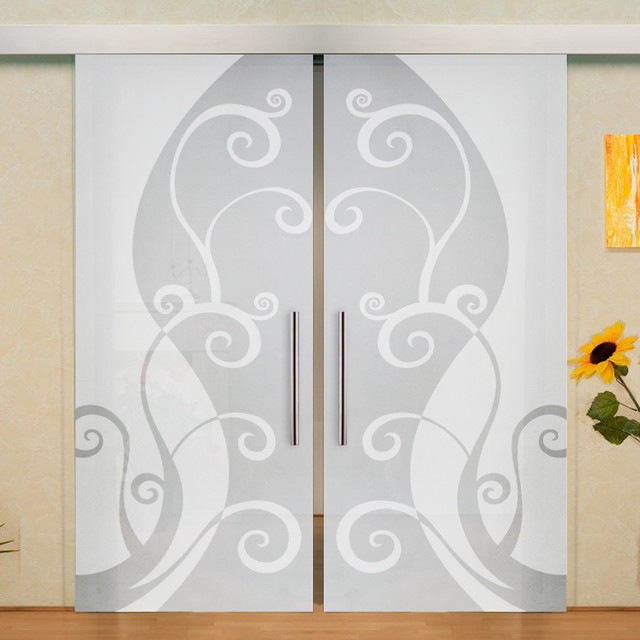 Double Glass Sliding Barn Door With Modern Design ALU100, 2x 28"x81 ...