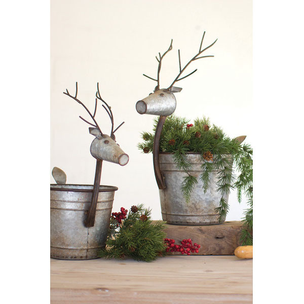 Rustic Metal Deer Container 2-Piece Set Indoor/Outdoor Storage Tub ...