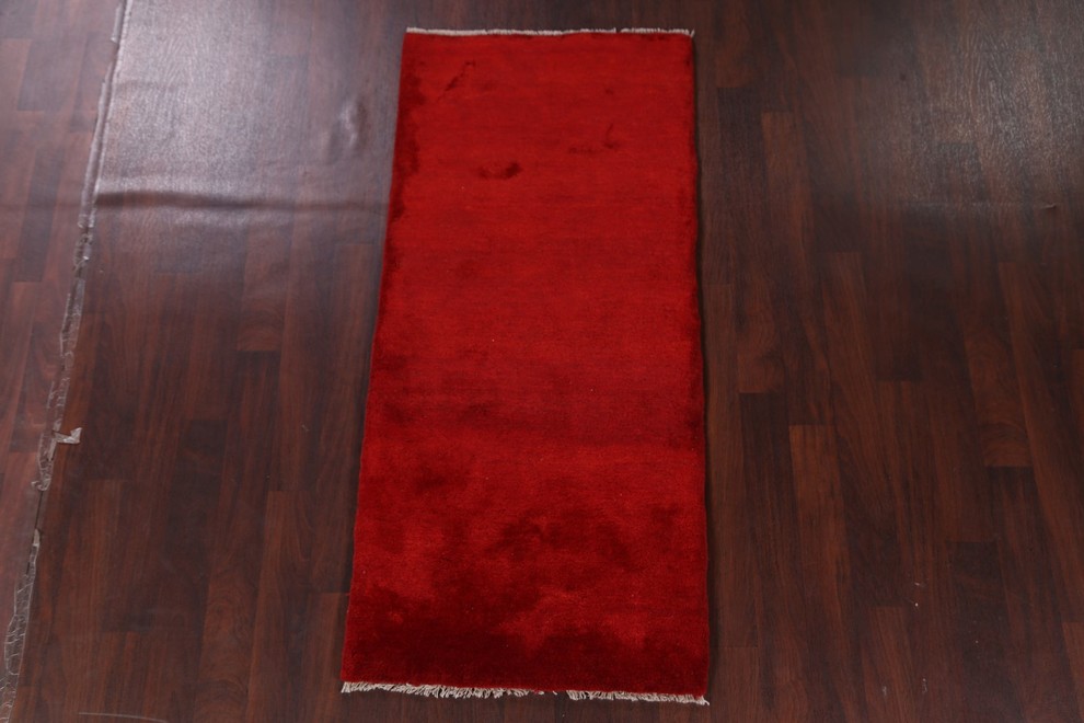 Oriental Solid Color Modern Hand-Knotted 6' Persian Rug Runner, Red, 6 ...