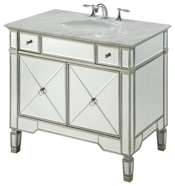 36" Carrara marble Mirror reflection Ashlyn Bathroom Sink Vanity - YR ...
