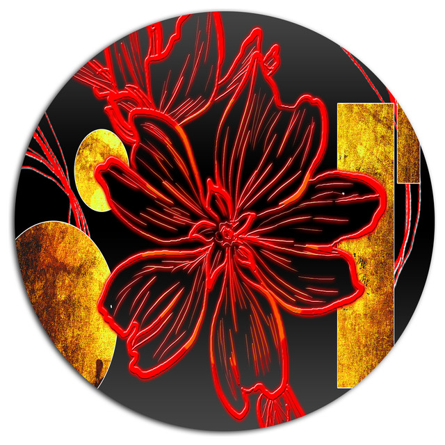 Abstract Red Flower Painting, Modern Flower Disc Metal Artwork, Disc of ...