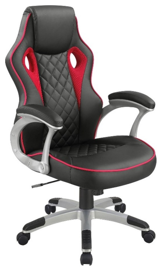 Pemberly Row Modern Upholstered Wood Office Chair Black and Red ...