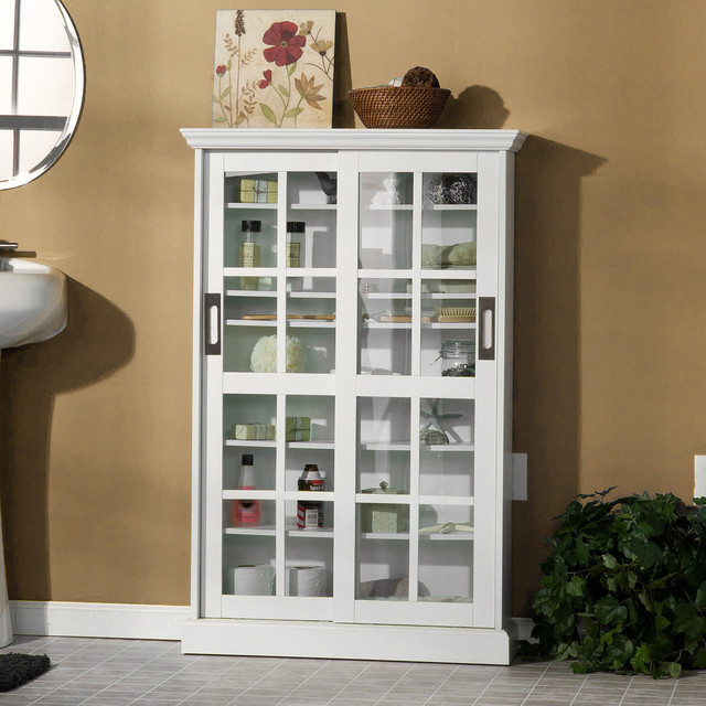 Coline Sliding Door Media Cabinet, White - Transitional - Media ...