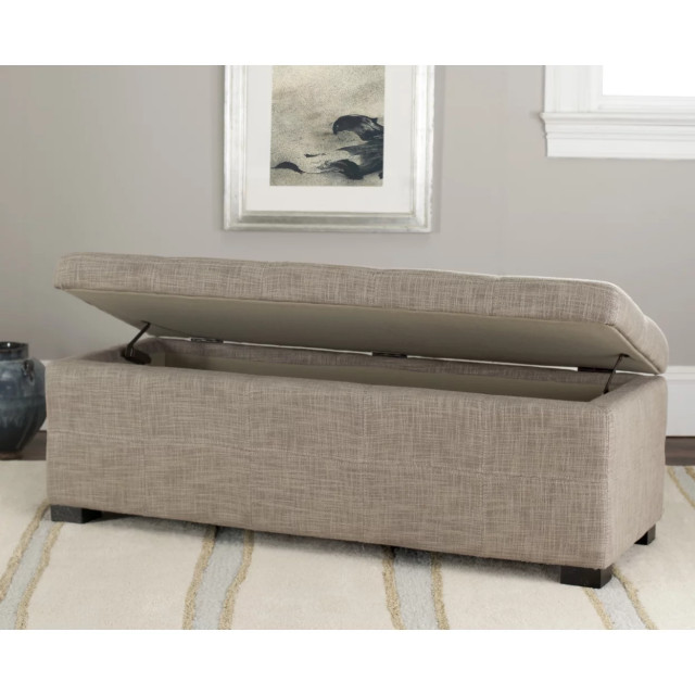 Modern Stone Storage Bench with Black Birch Legs and Soft Fabric ...