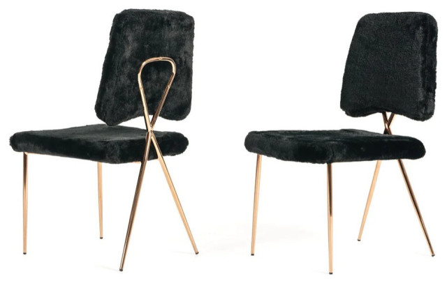 Rose Modern Black Faux Fur Dining Chair, Set of 2 - Midcentury - Dining ...