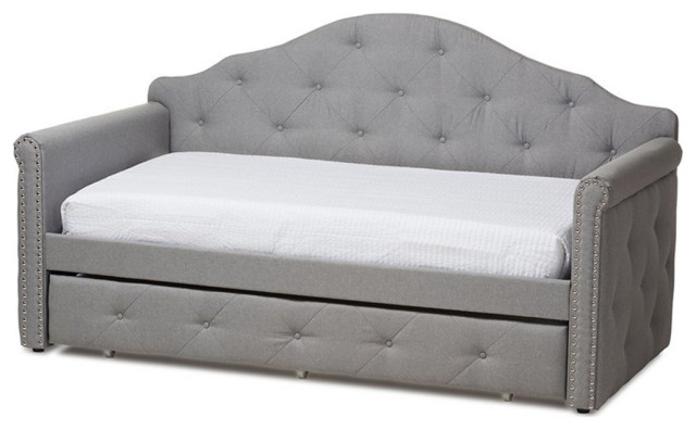 Bowery Hill Contemporary Fabric Tufted Daybed with Trundle in Gray ...