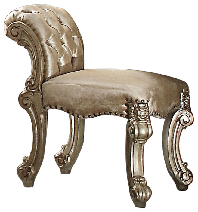 Acme Vendome Vanity Stool Fabric Gold Patina and Bone - Victorian ...