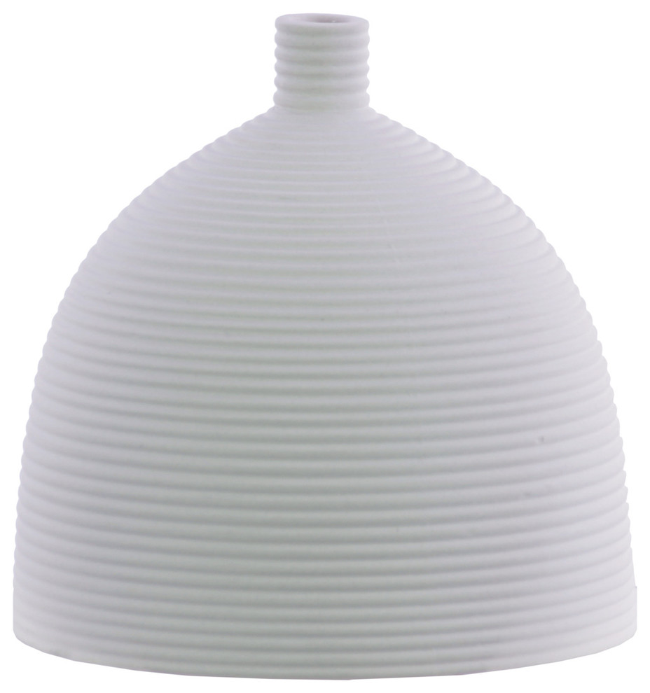 Ceramic Bellied Round Vase With Ribbed Design Body, Small ...
