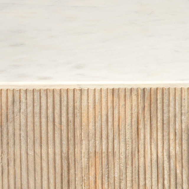 Large Argan Hexagon Table, Natural Wood and White Marble - Transitional ...