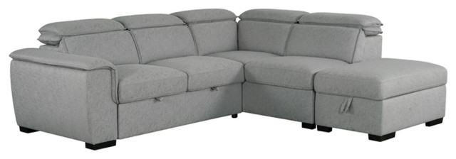 Primo International Joss Wood and Foam Corner Sofa Bed with Storage in Gray - Transitional ...
