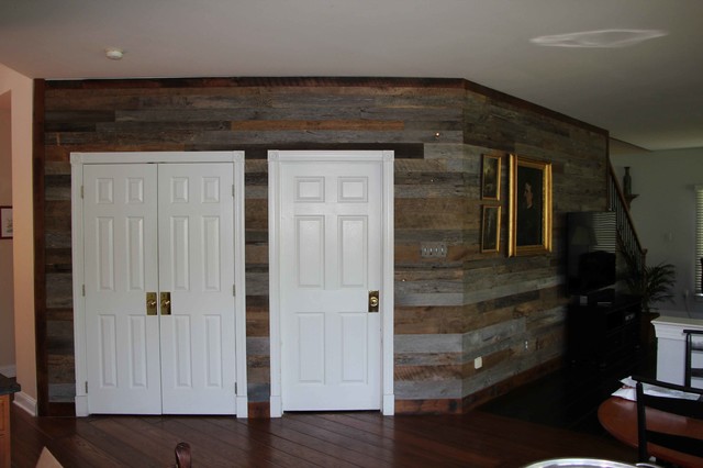 Barnwood Shiplap Wall With Custom Trim - Rustic - Living Room ...