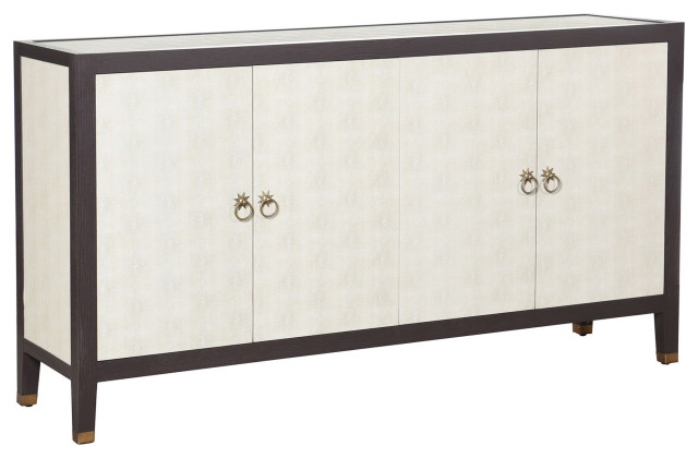 Dann Foley 4 Door Sideboard Ivory Faux Shagreen, Black Veneer Finish ...