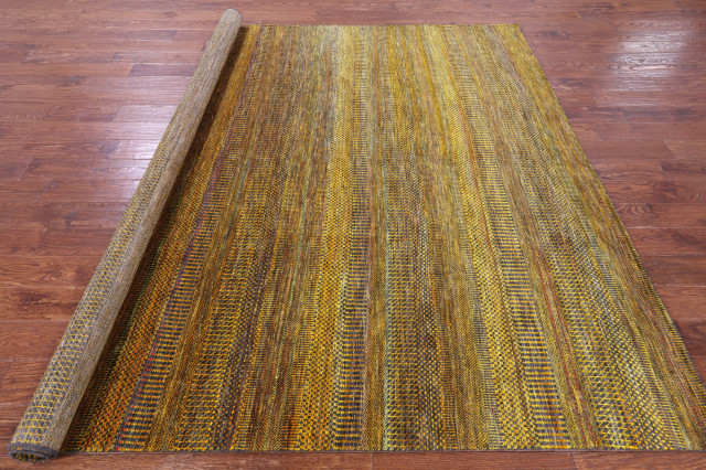 Gold 8' Square Super Savannah Gabbeh Handmade Wool & Silk Rug - Q22197 ...