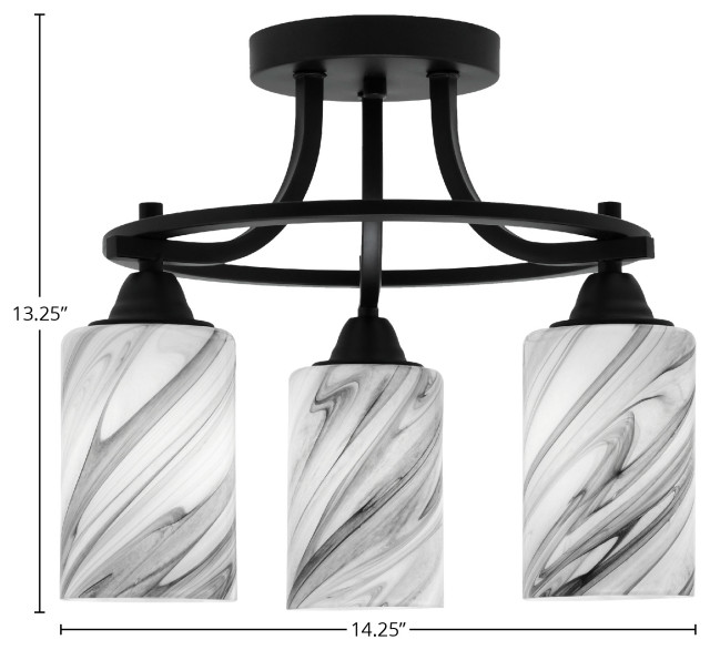 Paramount 3-Light Semi-Flush Light, Matte Black, 4" Onyx Swirl Glass ...