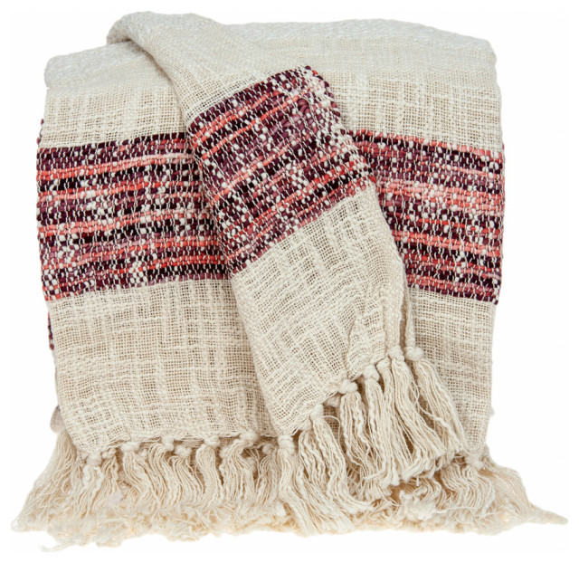 Beige and Shades of Pink Strips Woven Handloom Throw Blanket ...
