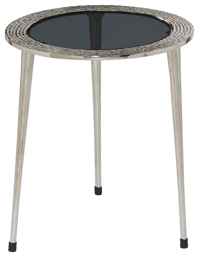 Round Silver Metal and Glass Side Table, 19"x21.7" - Midcentury - Side ...