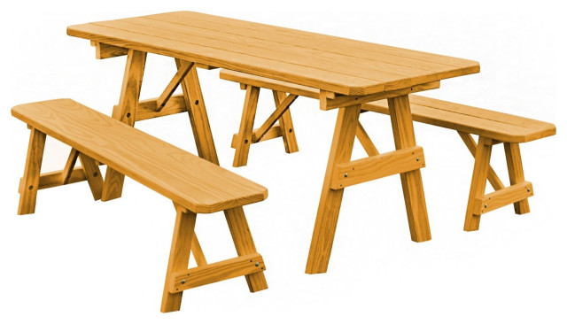 Traditional Cedar Table with 2 Benches, 8 Foot - Transitional - Outdoor ...
