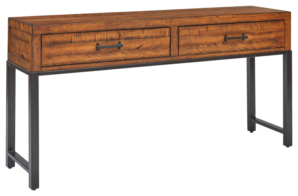 60" Wide Console Table With 2 Drawers, Antique Brown - Industrial ...