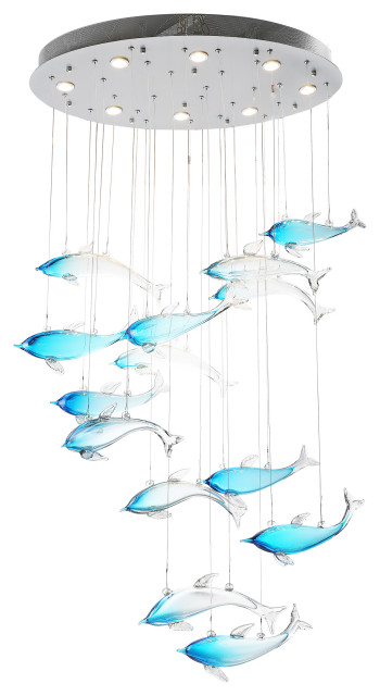 Blue Fish Handcrafted Art Glass Hanging Fixture - Beach Style - Pendant ...