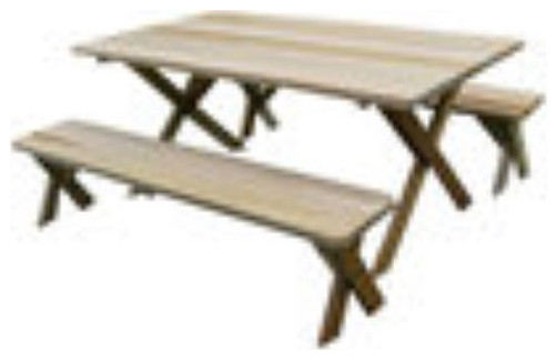 Red Cedar Cross Legged Picnic Table With 2 Benches, 46" X 42" / 46 ...