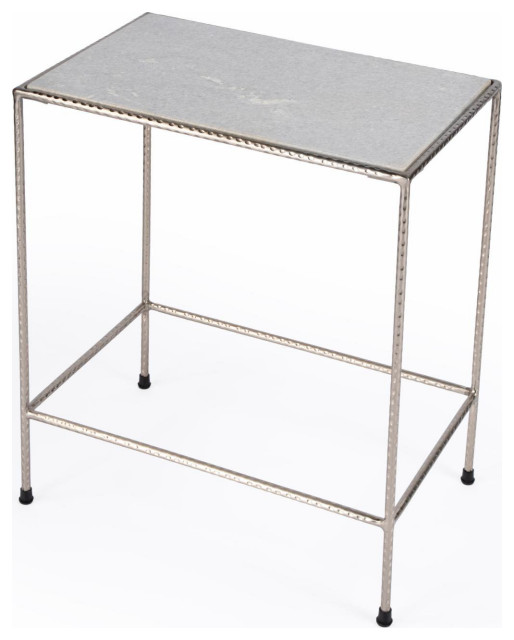 Elegant End Table, Metal Frame With Rectangular Gray/White Marble Top ...
