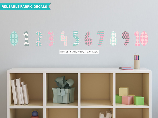 Modern Numbers Fabric Wall Decals, Orange, Grey, Turquoise, Black ...